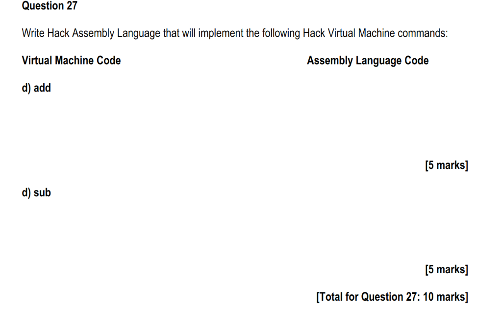 Solved Question 27 Write Hack Assembly Language that will | Chegg.com