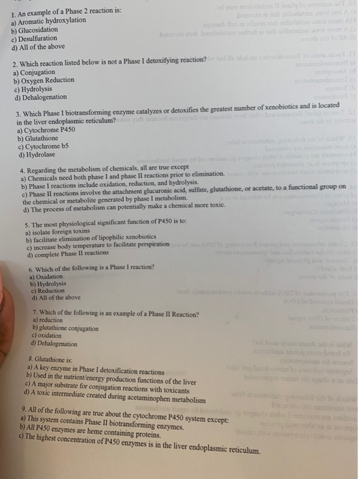 Solved 1. An example of a Phase 2 reaction is: b) | Chegg.com
