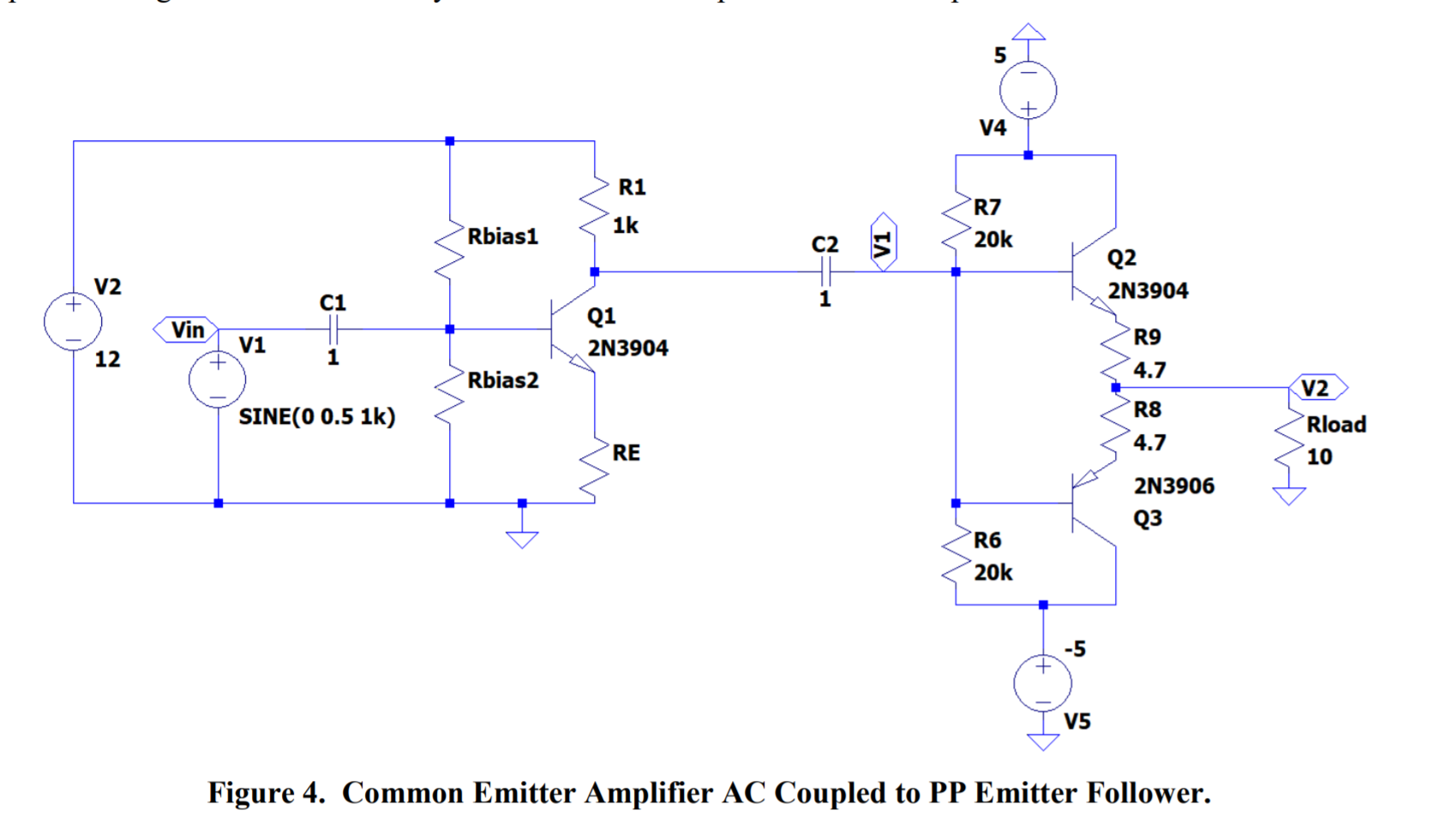Solved The push pull Emitter Follower requires both a +5V | Chegg.com