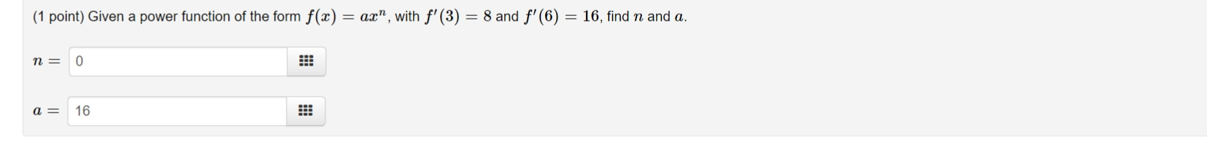 Solved (1 point) Given a power function of the form | Chegg.com