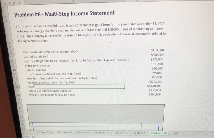 Solved 4 A B C Problem #6-Multi-Step Income Statement 2 | Chegg.com