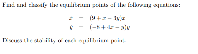 Solved Find and classify the equilibrium points of the | Chegg.com
