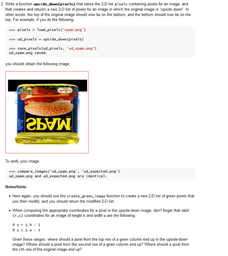 Solved 2 Write A Function Upsidedownpixe1s That Takes 2657