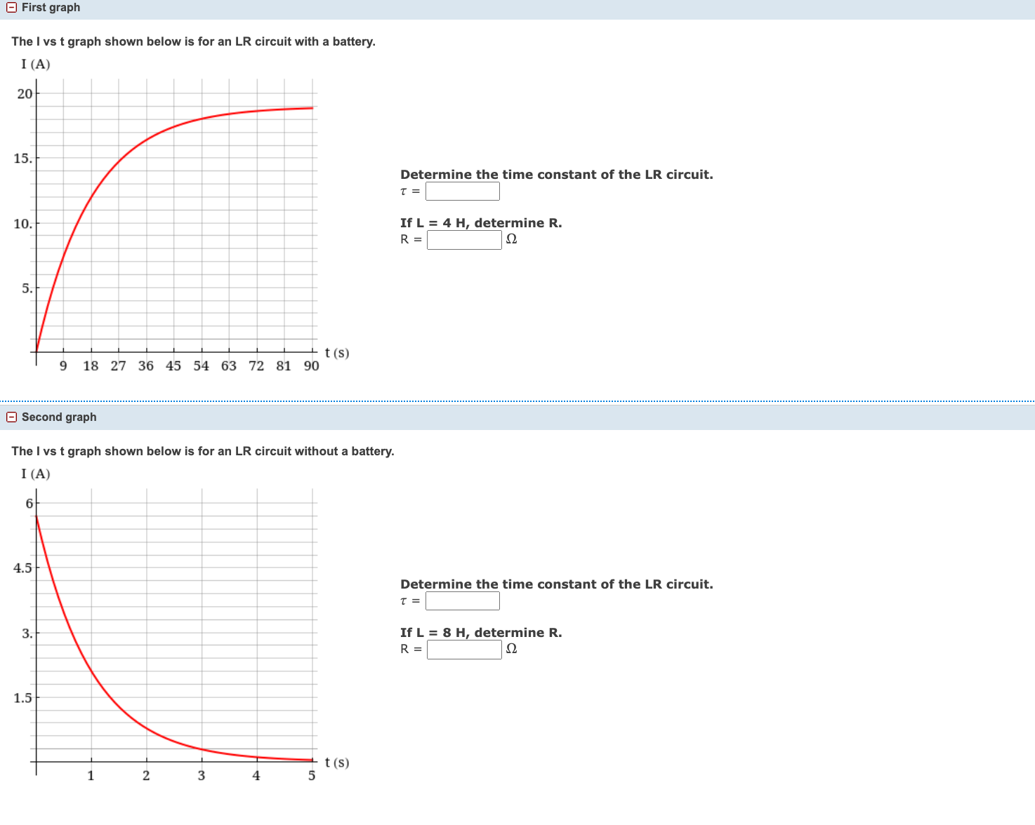 Solved First graphThe I vs t ﻿graph shown below is for an LR | Chegg.com