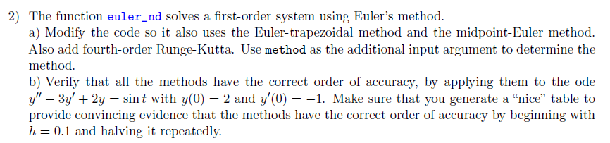 function [Y, t] = euler_nd(f, tspan, dt, | Chegg.com