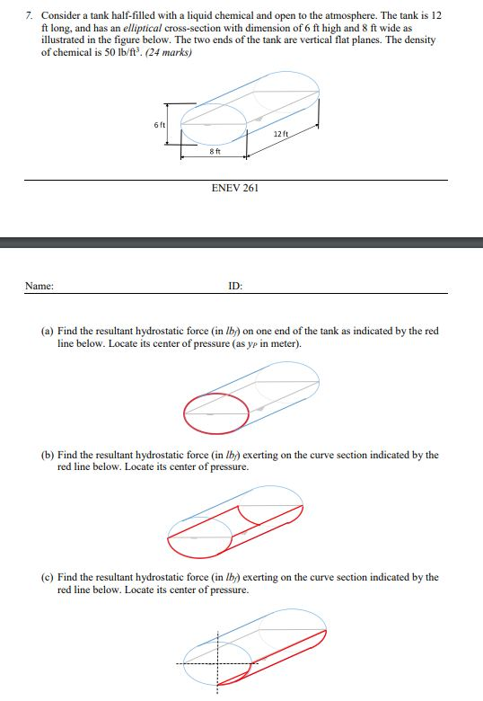 Solved 7. Consider a tank half-filled with a liquid chemical | Chegg.com