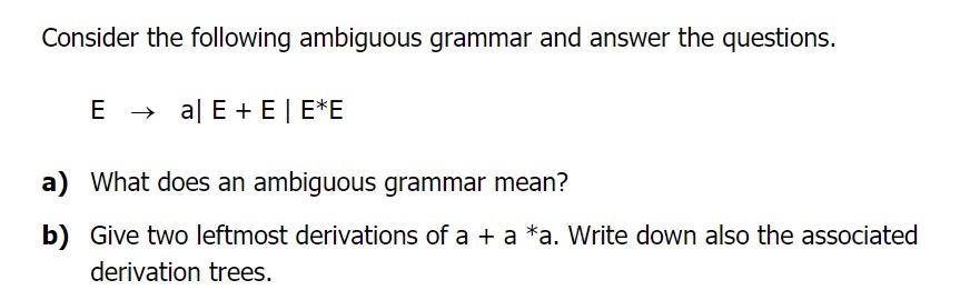 Solved Consider the following ambiguous grammar and answer | Chegg.com
