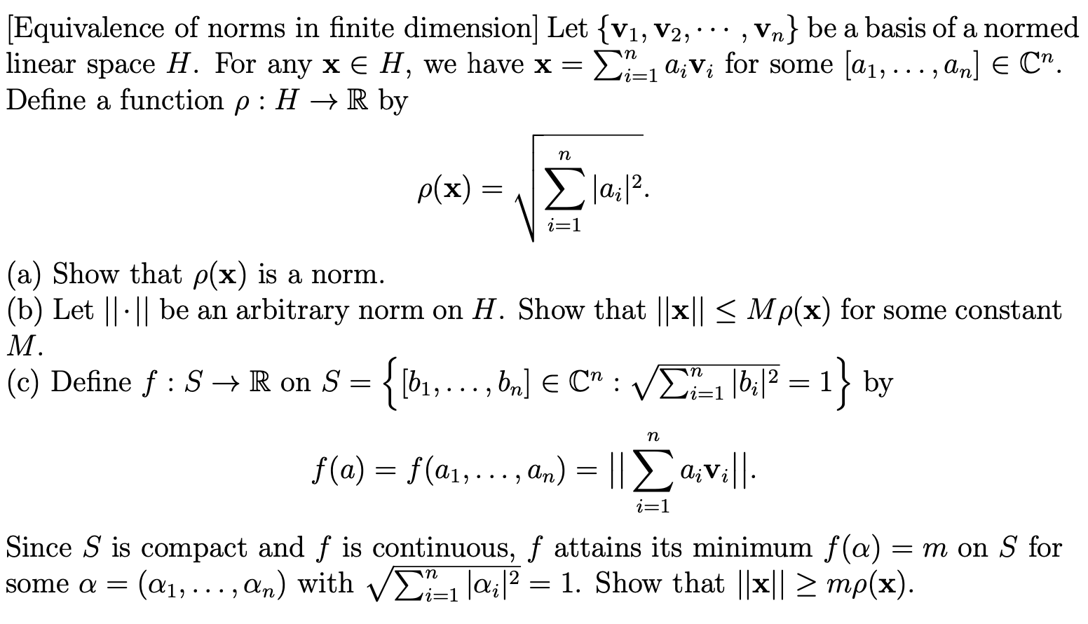 Solved Equivalence of norms in finite dimension] Let {V1, | Chegg.com