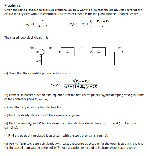 Solved Problem 2Given the same plant as ﻿the previous | Chegg.com