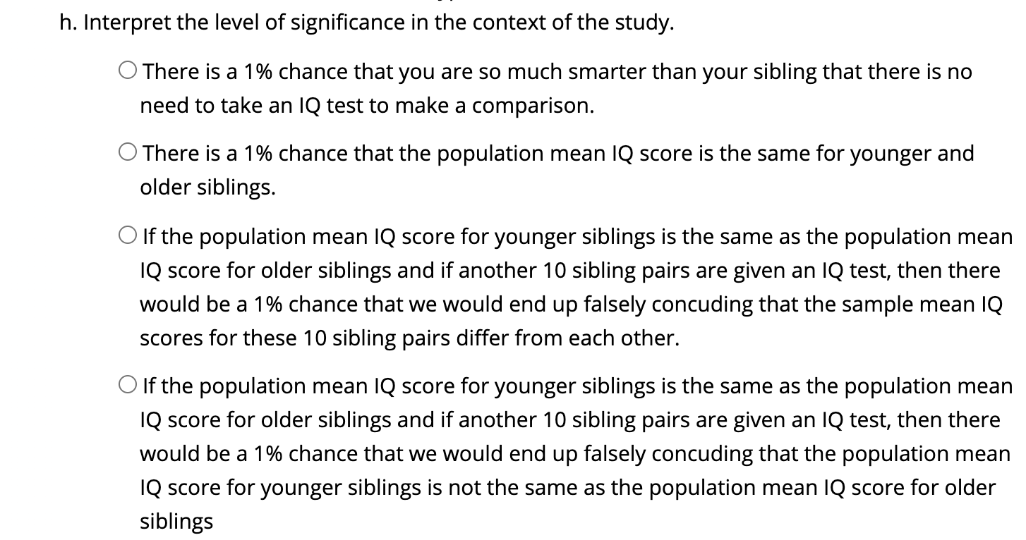 Solved On average is the younger sibling's IQ different from | Chegg.com