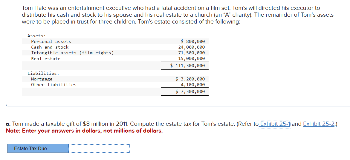 Solved Tom Hale was an entertainment executive who had a | Chegg.com