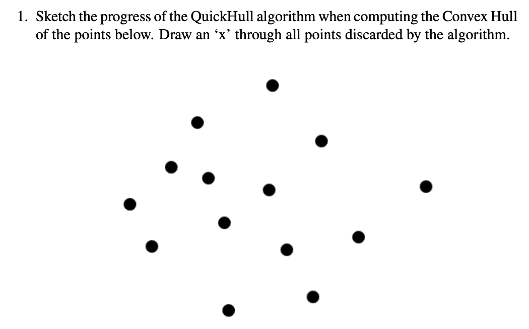 Solved 1 Sketch The Progress Of The Quickhull Algorithm 