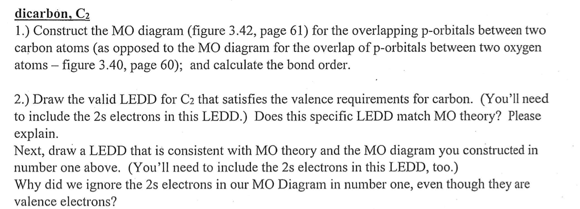 Solved dicarbon, C2 1.) Construct the MO diagram (figure | Chegg.com