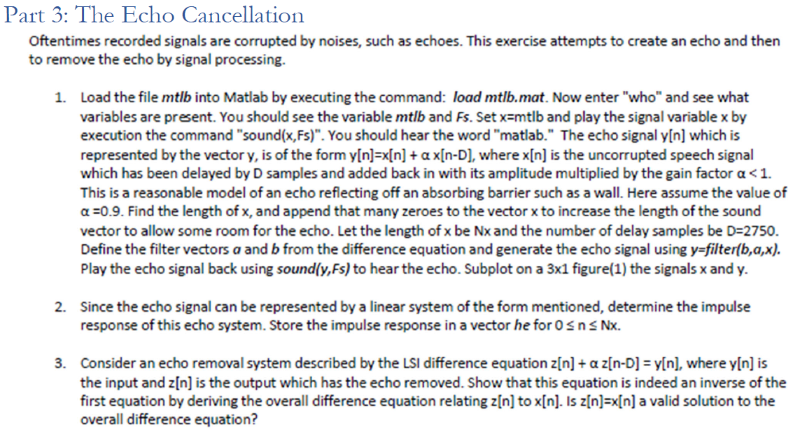 Part 3: The Echo Cancellation Oftentimes recorded | Chegg.com