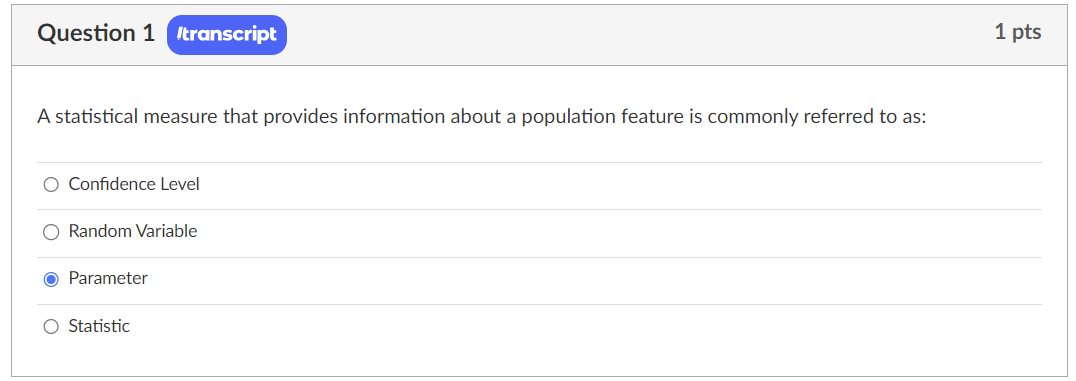 Solved A Statistical Measure That Provides Information About