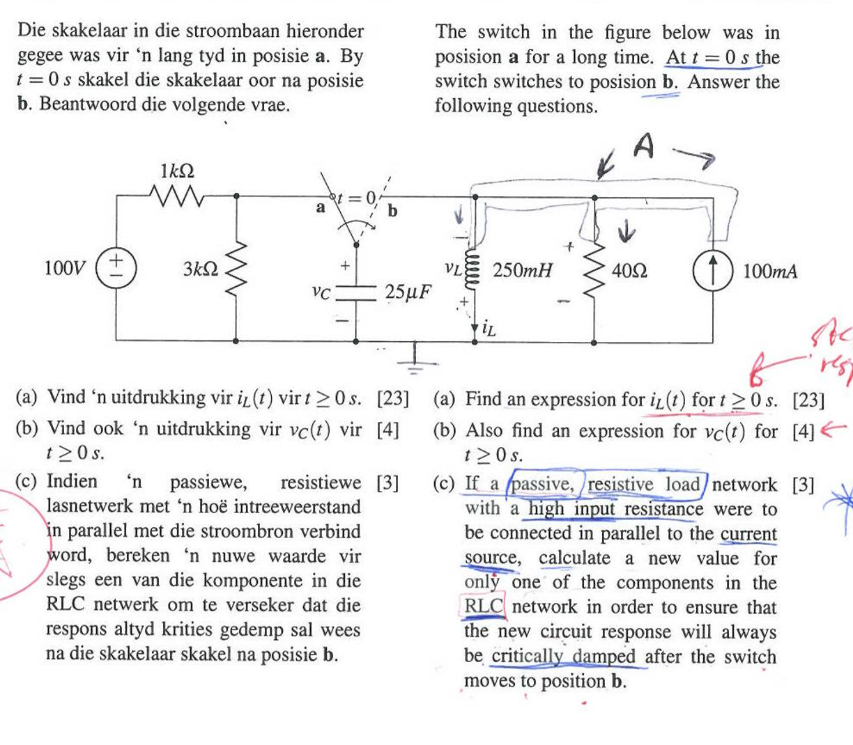 [Solved]: Die skakelaar in die stroombaan hieronder gegee wa