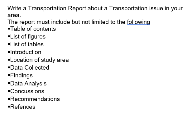 Solved Write a Transportation Report about a Transportation | Chegg.com