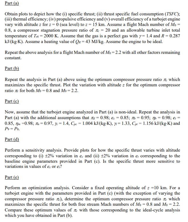 Obtain plots to depict how the (i) specific thrust; | Chegg.com