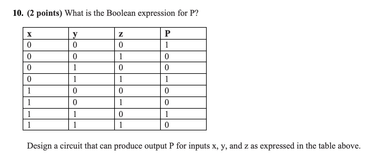 Solved 10. (2 points) What is the Boolean expression for P ? | Chegg.com
