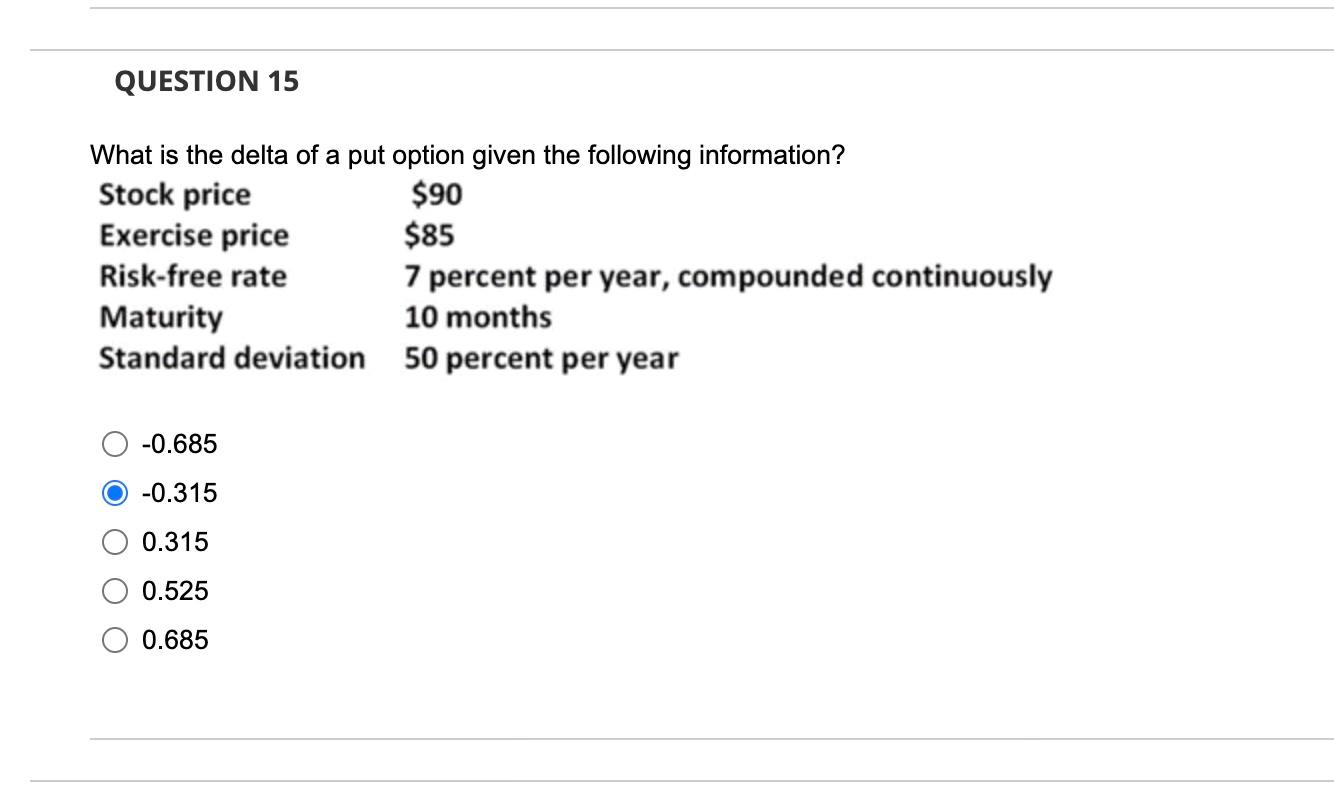 Solved What is the delta of a put option given the following | Chegg.com