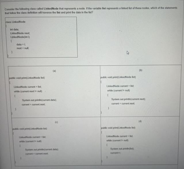 Solved Consider the following class called LinkedNode that | Chegg.com