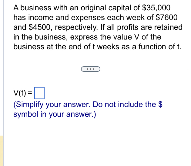 Solved A business with an original capital of $35,000 has | Chegg.com