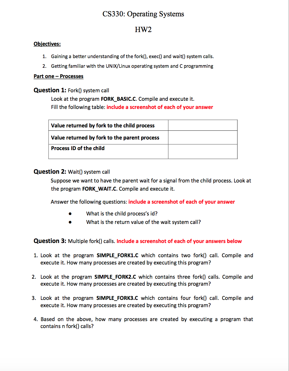 Solved CS330: Operating Systems HW2 Objectives: 1. Gaining a | Chegg.com