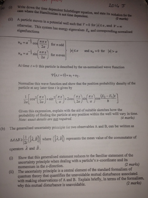 Solved Write down the time dependent Schrödinger equation, | Chegg.com