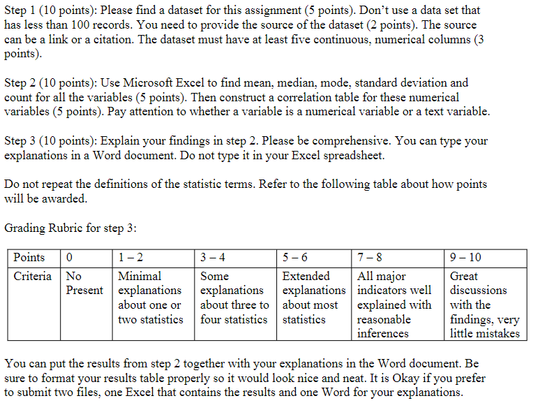 Step 1 10 Points Please Find A Dataset For This