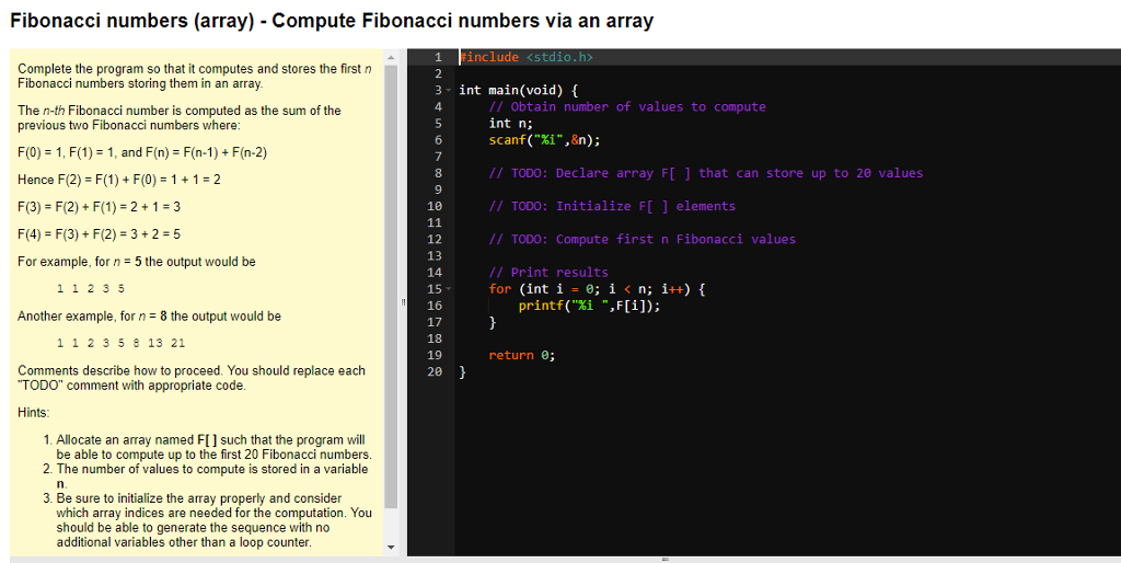 Solved Fibonacci numbers (array) Compute Fibonacci numbers | Chegg.com