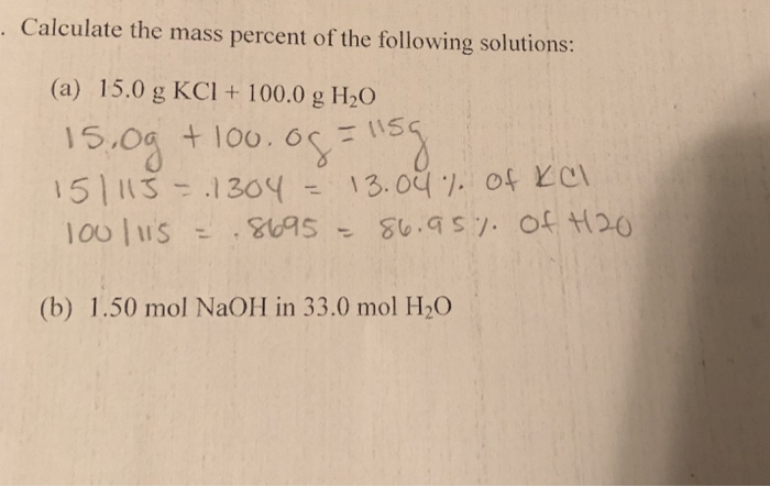 Solved Calculate the mass percent of the following | Chegg.com