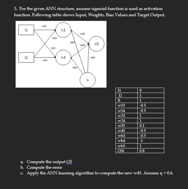 Solved 5 For The Given Ann Structure Assume Sigmoid