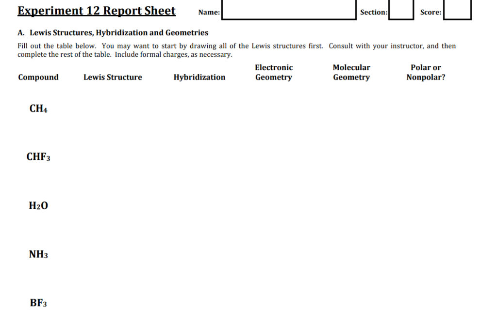 Solved Experiment 12 Report Sheet Name Section Score: A. | Chegg.com