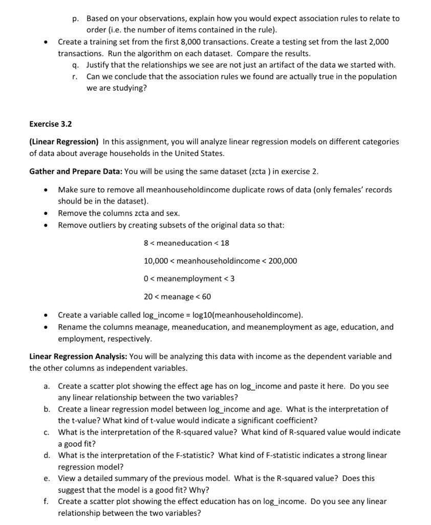 Exercise 3 - Introduction to Data Science Exercise | Chegg.com