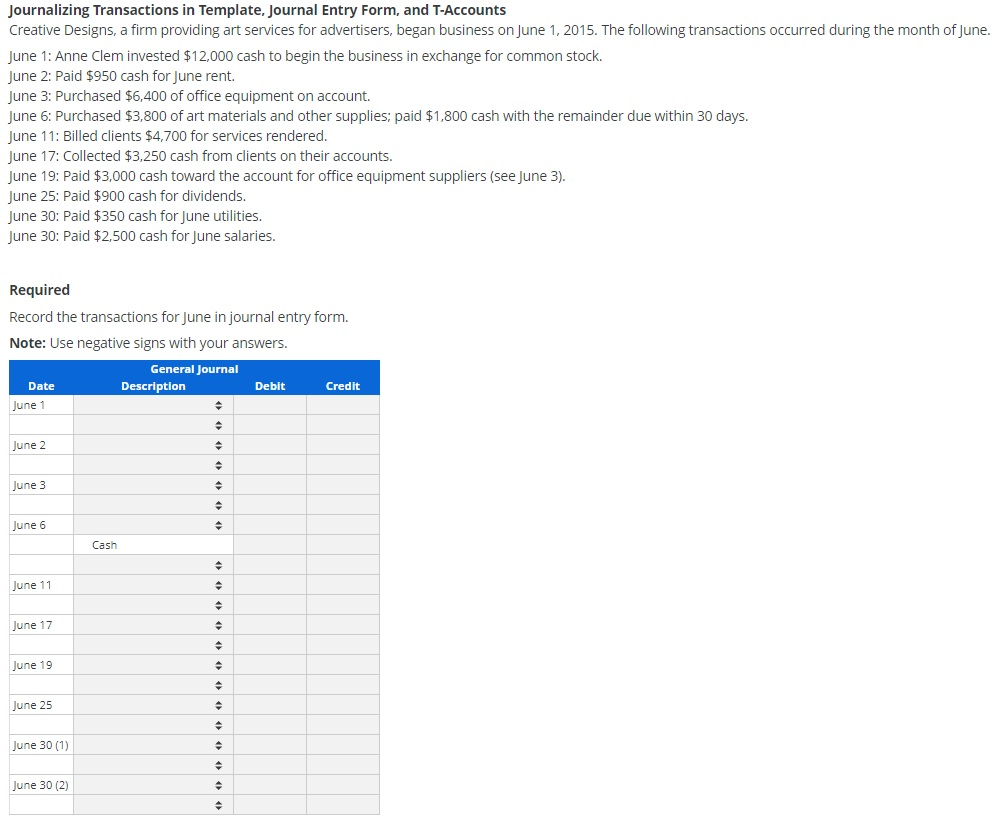 Solved Journalizing Transactions in Template, Journal Entry | Chegg.com