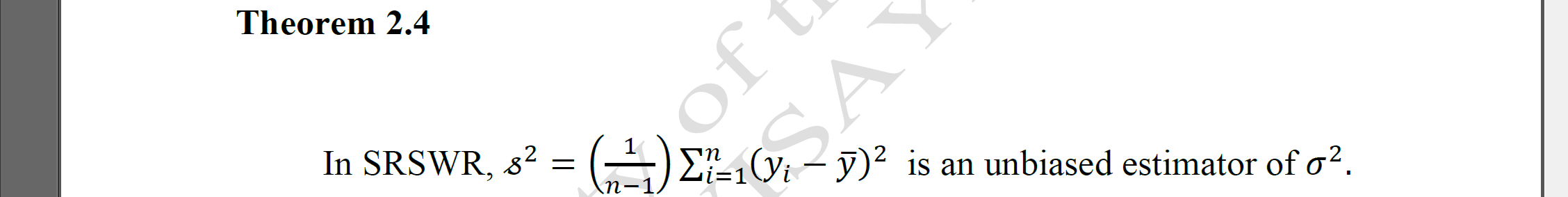 Solved Theorem 2.4 of In SRSWR, 82 = 6), A (29) ?=;(); – 5)2 | Chegg.com