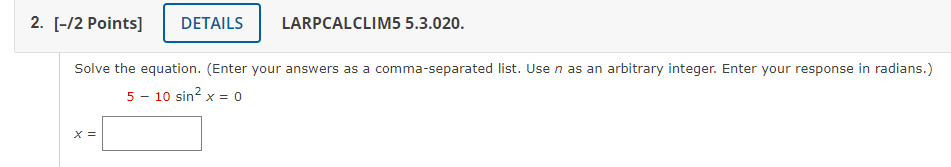 Solved Solve the equation. (Enter your answers as a | Chegg.com