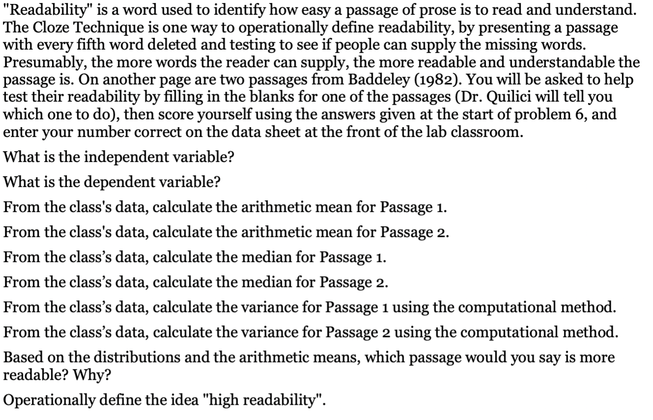 Solved "Readability" is a word used to identify how easy a | Chegg.com