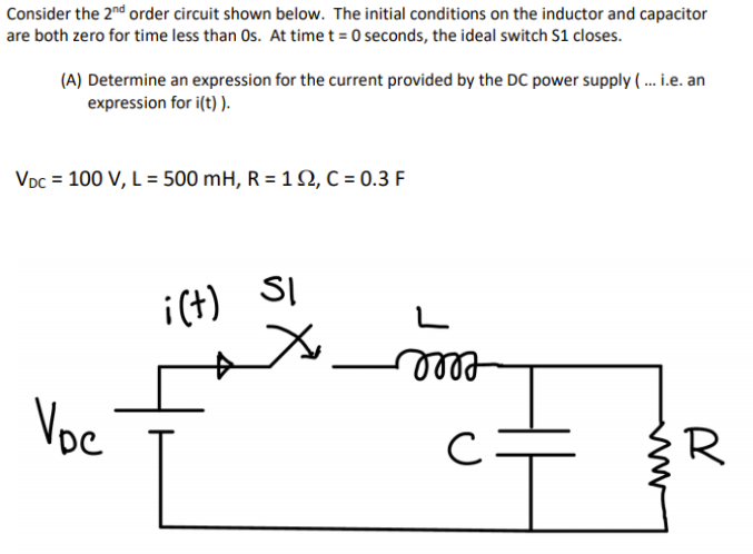 Solved Consider the 2nd order circuit shown below. The | Chegg.com