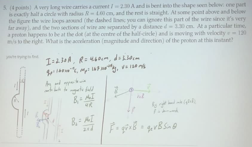Solved 5. (4 points) A very long wire carries a current | Chegg.com