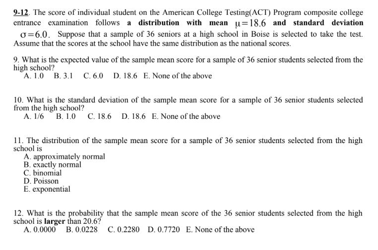 Solved 9-12. The score of individual student on the American | Chegg.com