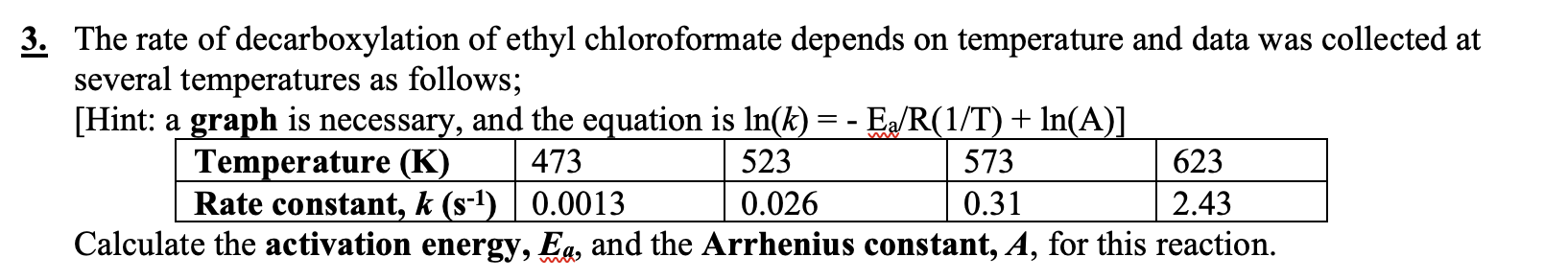 Solved =- 3. The rate of decarboxylation of ethyl | Chegg.com