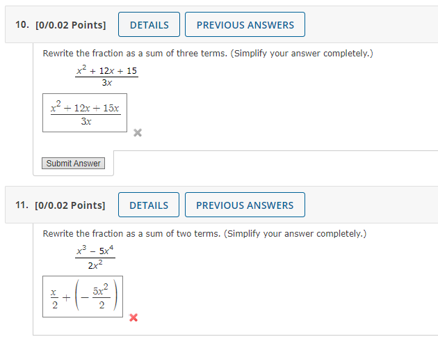 Solved Rewrite the fraction as a sum of three terms. | Chegg.com