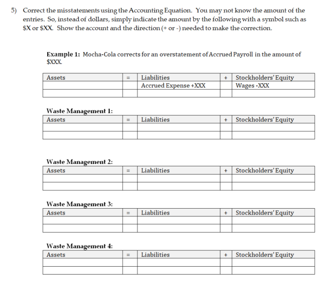 Solved 5) Correct the misstatements using the Accounting | Chegg.com