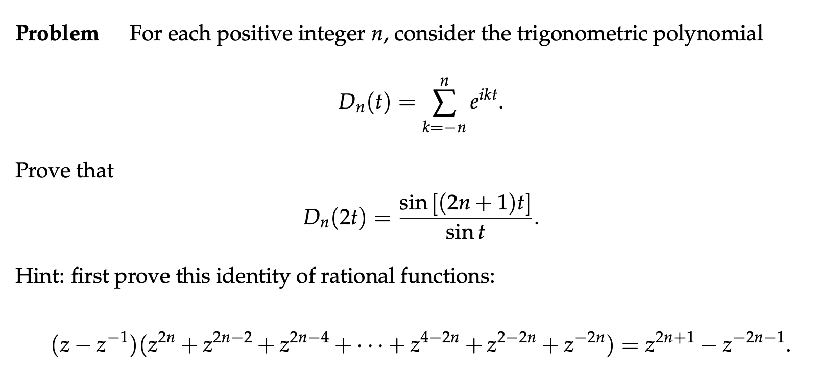 Solved Problem For each positive integer n, consider the | Chegg.com