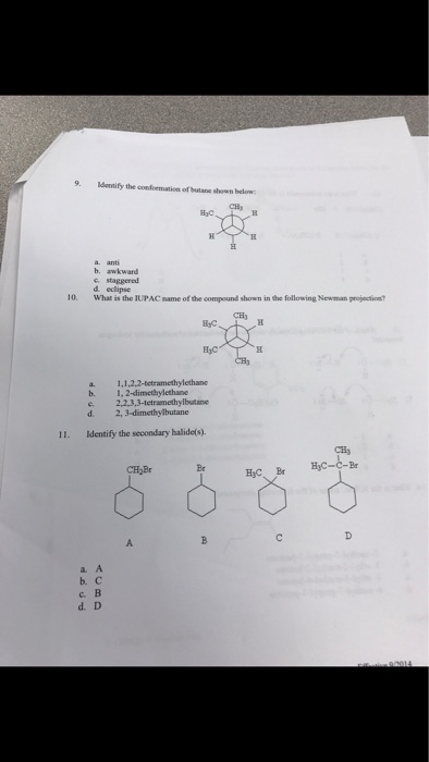 Solved Identify the conformation of butane shown below: a. | Chegg.com