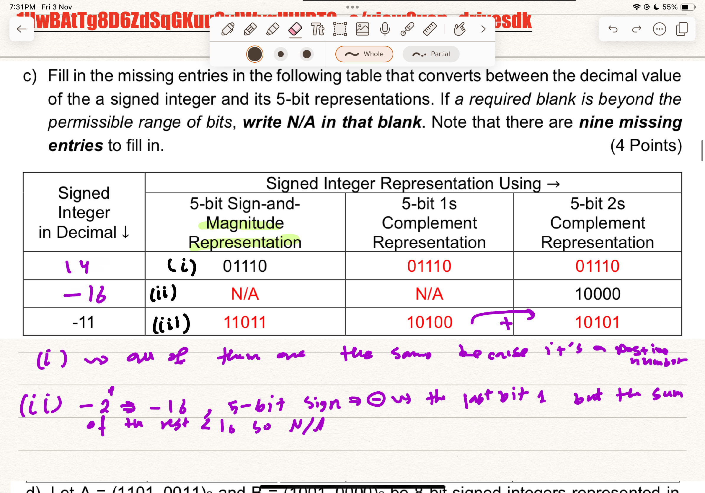 Solved c) Fill in the missing entries in the following table | Chegg.com