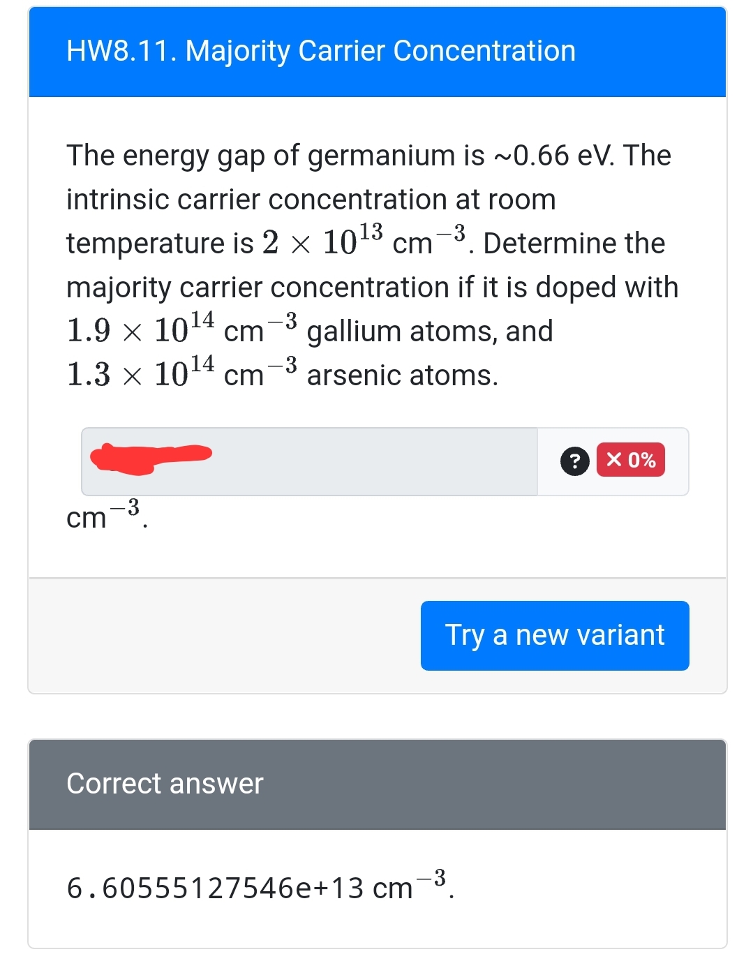 Solved HW8.11. Majority Carrier Concentration The energy gap | Chegg.com