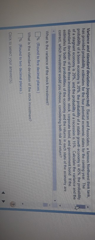 Variance and standard deviation (expected). Bacon and | Chegg.com