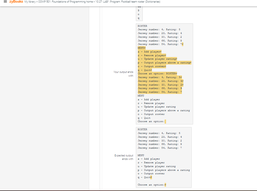 Solved 10.27 LAB*: Program: Football team roster | Chegg.com